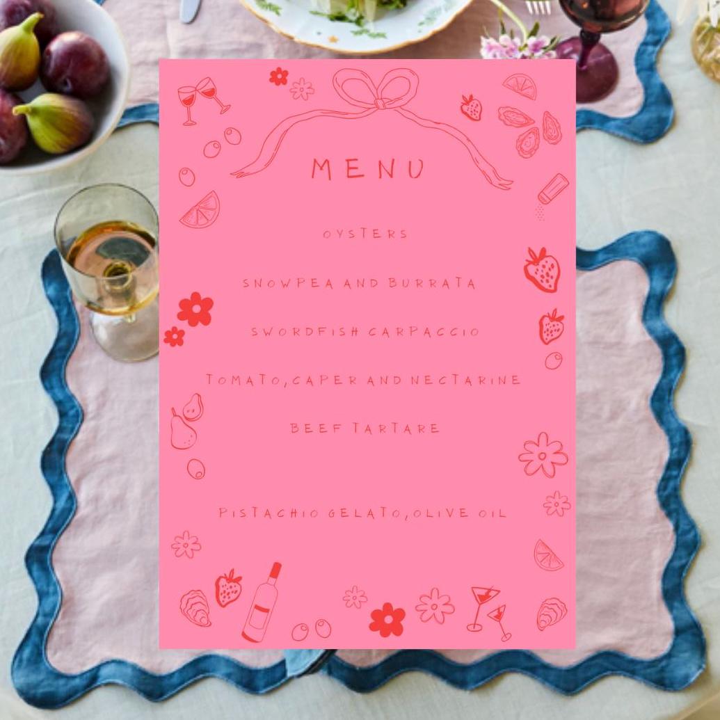 Dinner Party Menu Template Pink and Red - Etsy
