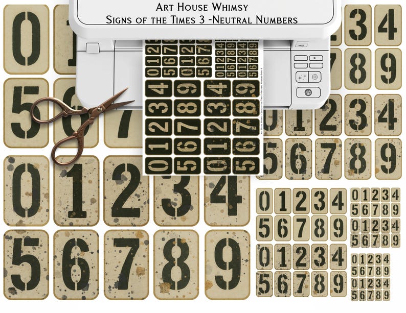 Vintage Grungy Number Cards: Neutral Ephemera, Junk Journal Elements ...