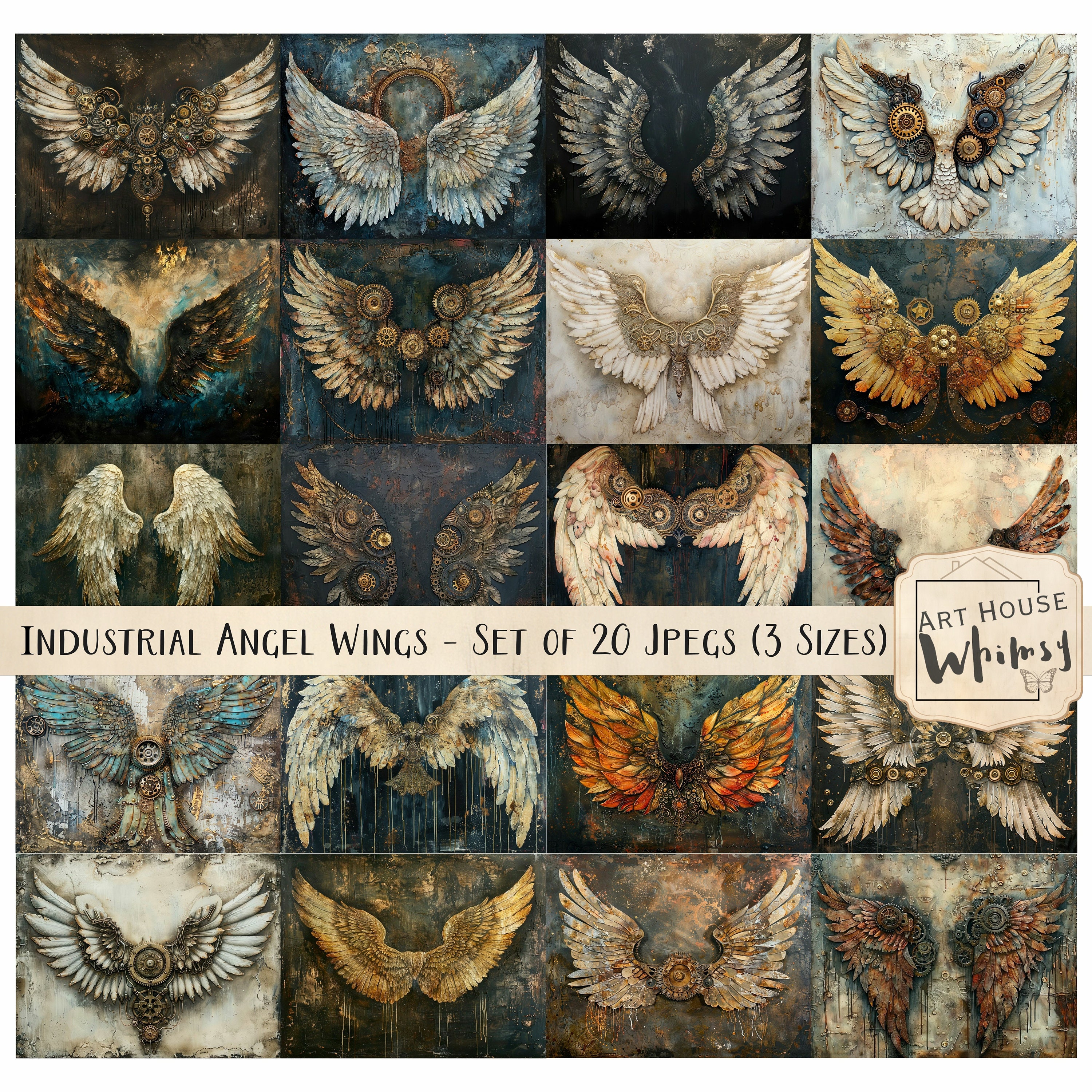 Industrial Angel Wings: Steampunk Angel Wings Jpeg Papers, (digital ...