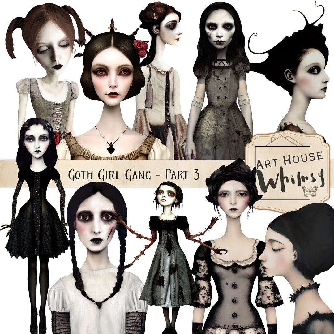 Goth Girl Gang Part 3 - 10 PNG Elements, 3 Print Sheets, Gothic/horror ...
