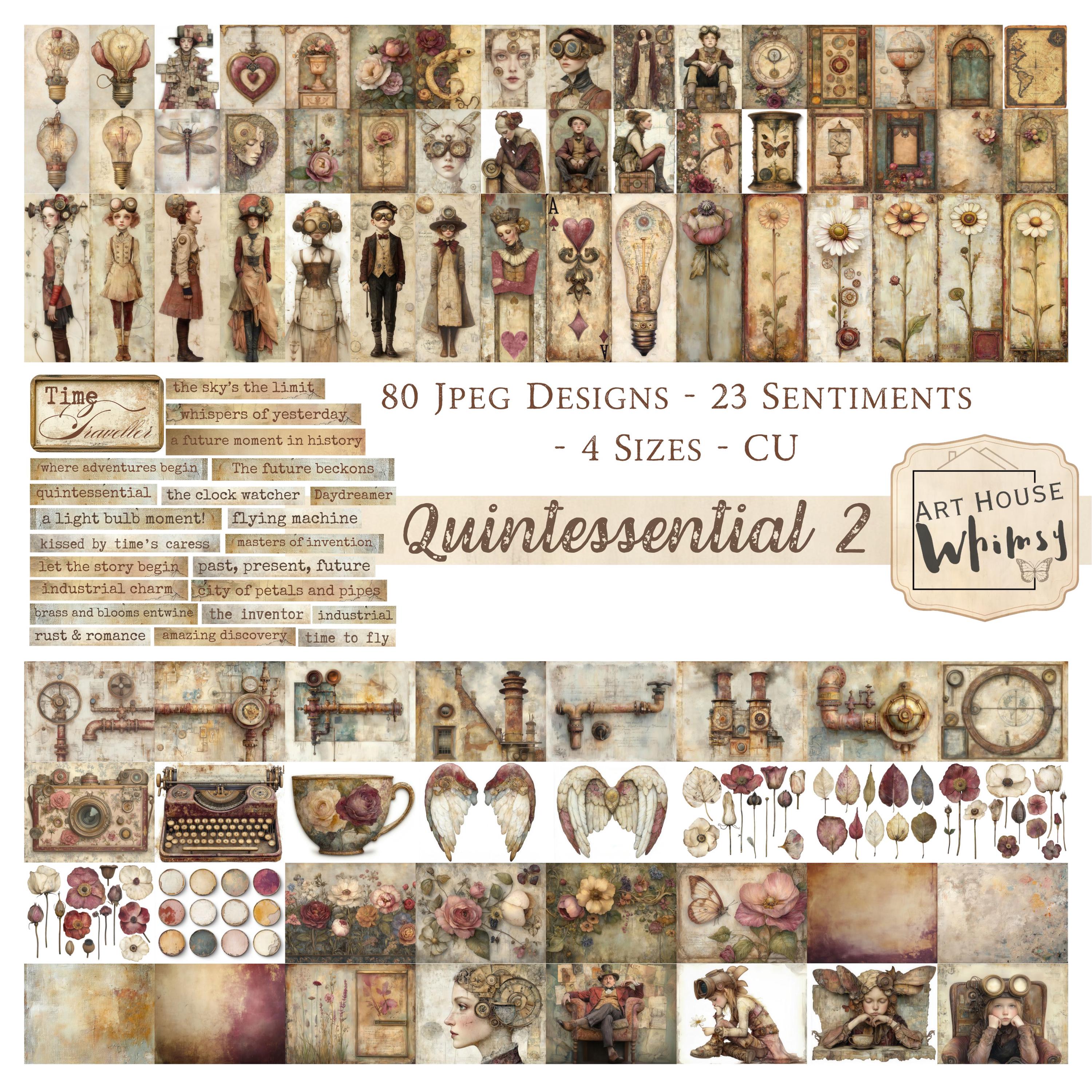 Quintessential 2: Steampunk Florals Digital Art, Vintage Pink & Gold ...