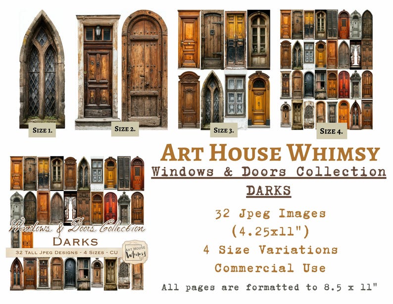 Vintage Windows & Doors Digital Collage Set: Dark Textures (digital ...