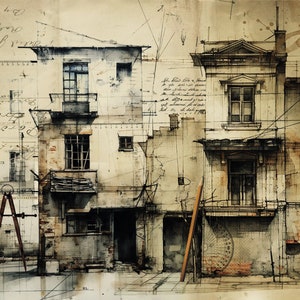 Architectural Art Backgrounds: Painterly Old Buildings Art ...