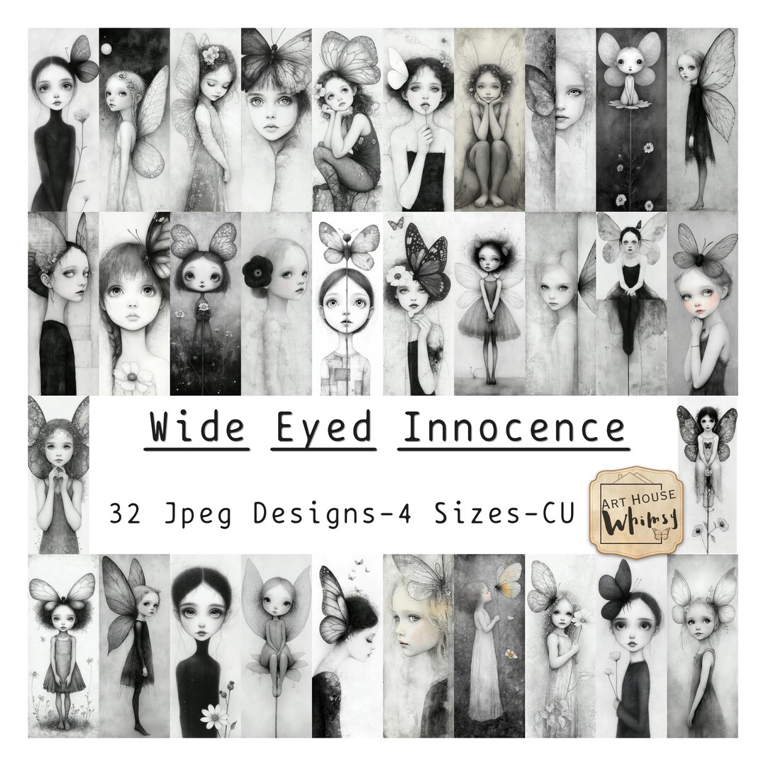 Wide Eyed Innocence: Cute Black and White Whimsical Characters, 32 Tall ...