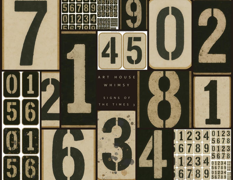 Vintage Grungy Number Cards: Neutral Ephemera, Junk Journal Elements ...