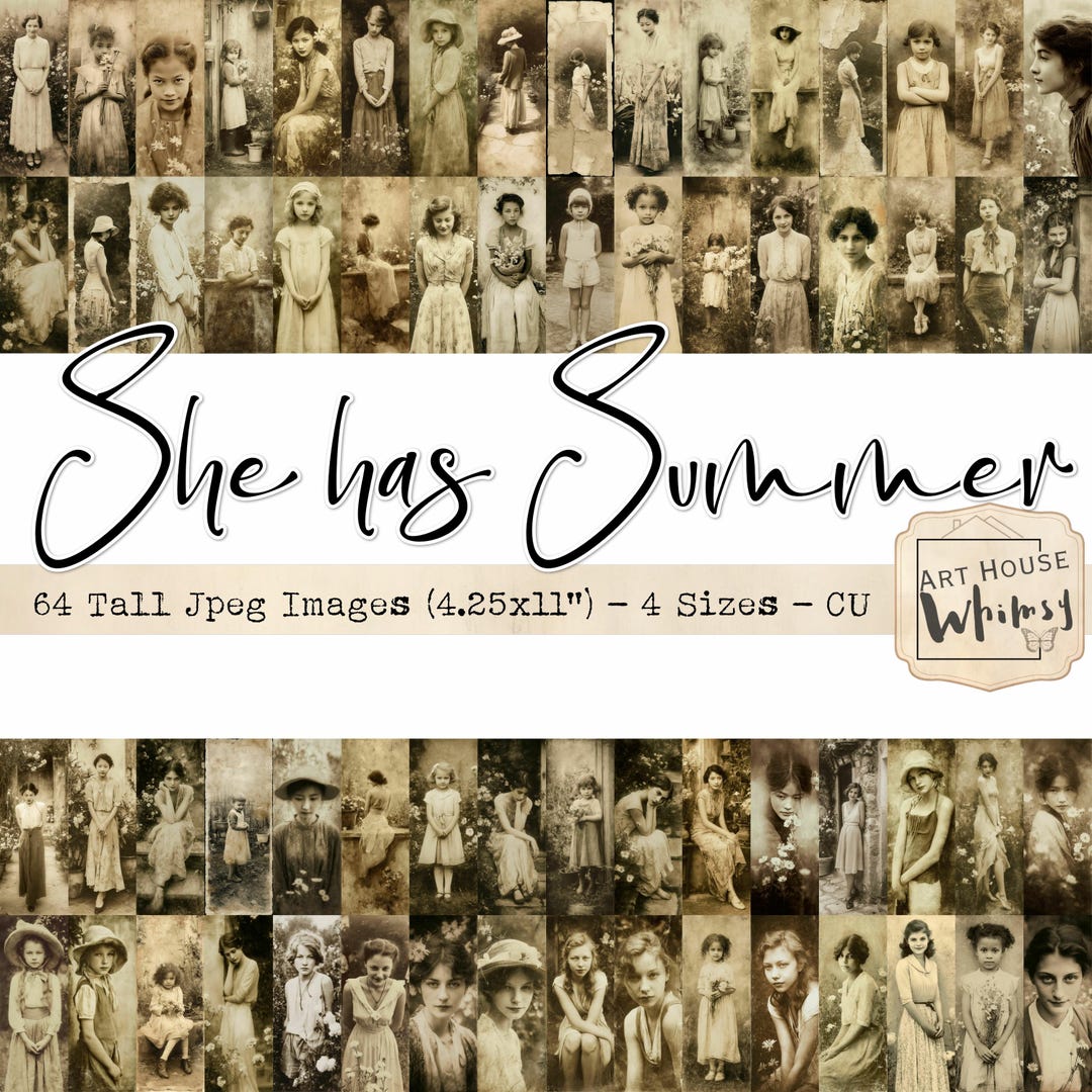 She Has Summer: Vintage Summer Sepia Girls, 64 Digital Art Images ...