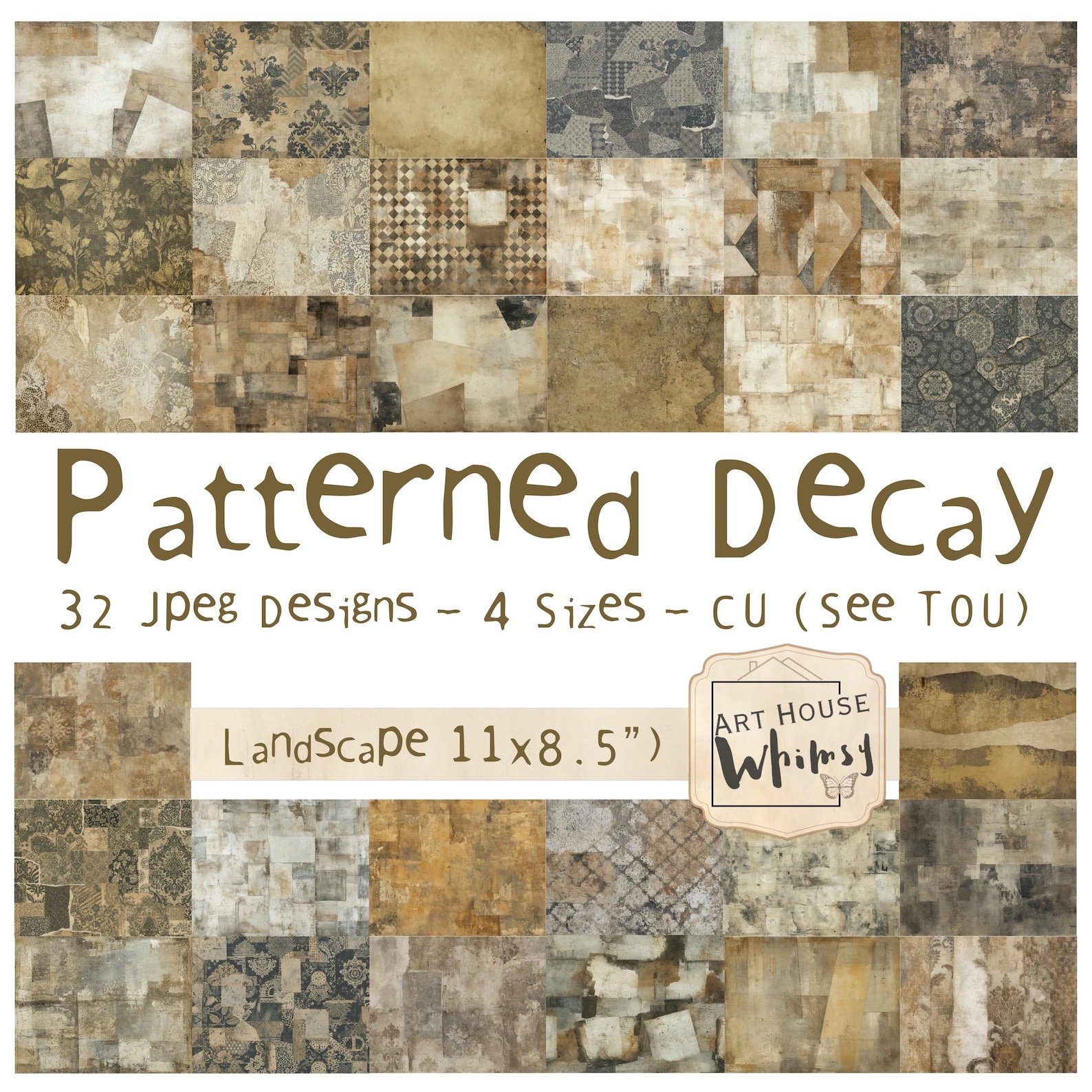 Patterned Decay: 32 Dirty Grunge Texture Vintage Collage Papers, 4 ...