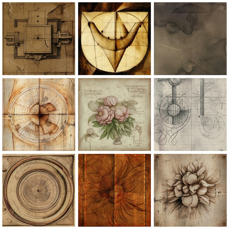 Renaissance Sketched Papers Set of 50 Backgrounds 3 Sizes Digital ...