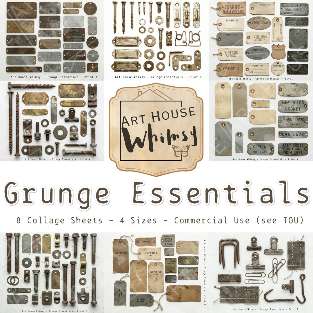 Grunge Essentials: Rusted Vintage Grungy Elements, 8 Collage Sheets, 3 ...