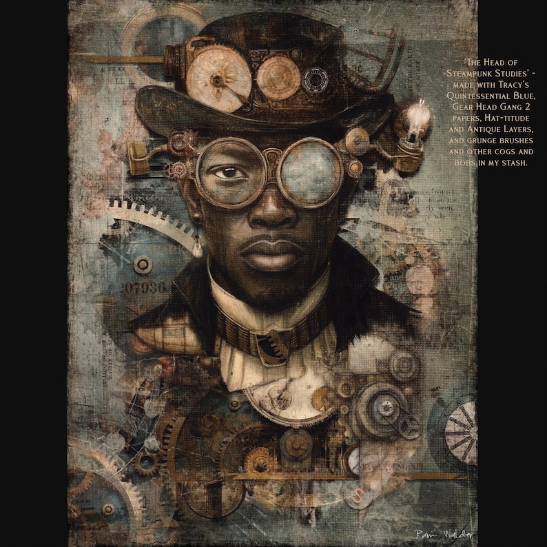 Quintessential 3 Blue: Steampunk Digital Art, Vintage Blue & Orange ...