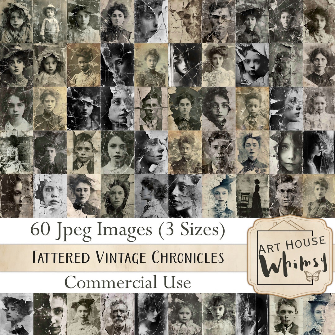 Distressed Vintage Photo Collection: 60 Tattered Images (commercial Use ...