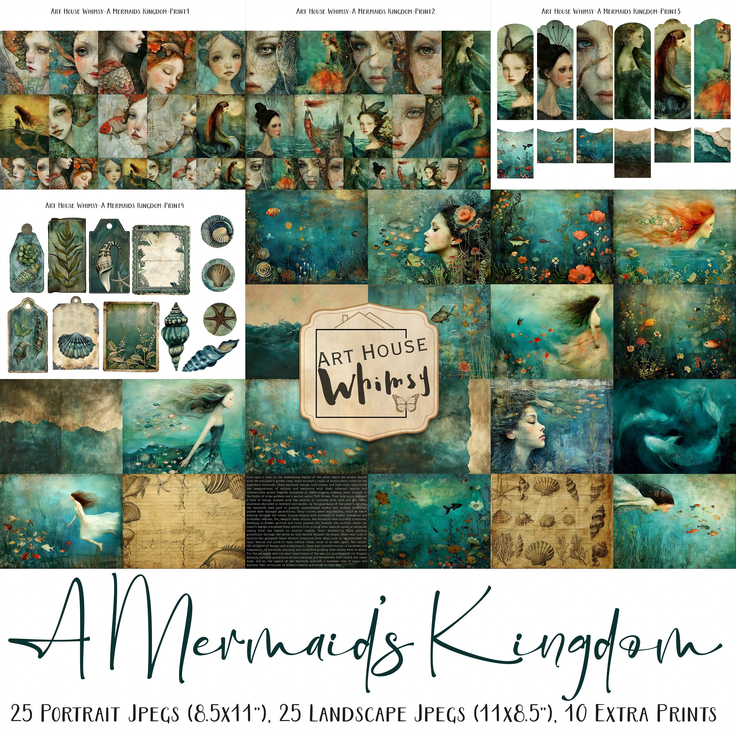 A Mermaids Kingdom: Mermaid Collage Papers. Ethereal Ocean Art, Junk ...