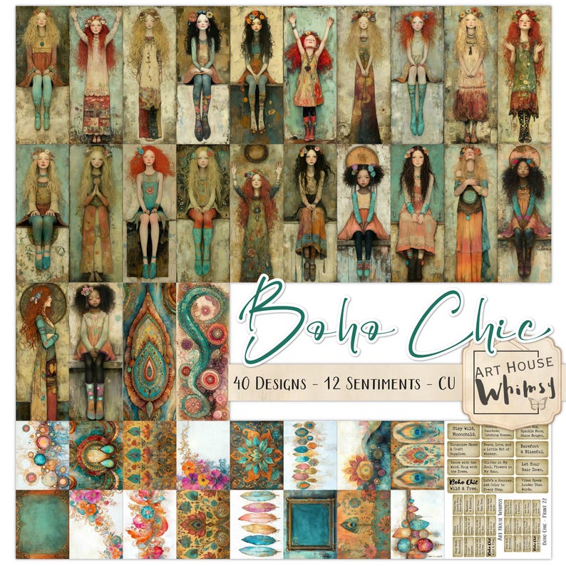 Boho Chic 1: Girls Digital Art, Papers & Sentiments (commercial Use) - Etsy