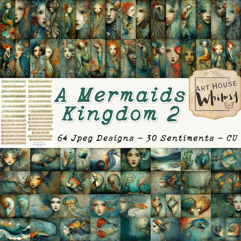 A Mermaids Kingdom 2: Mermaid Collage Papers. Ethereal Ocean Art, Junk ...