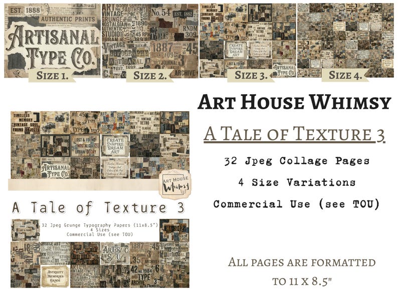 A Tale of Texture 3: 32 Grunge Typography Vintage Collage Papers, 4 ...