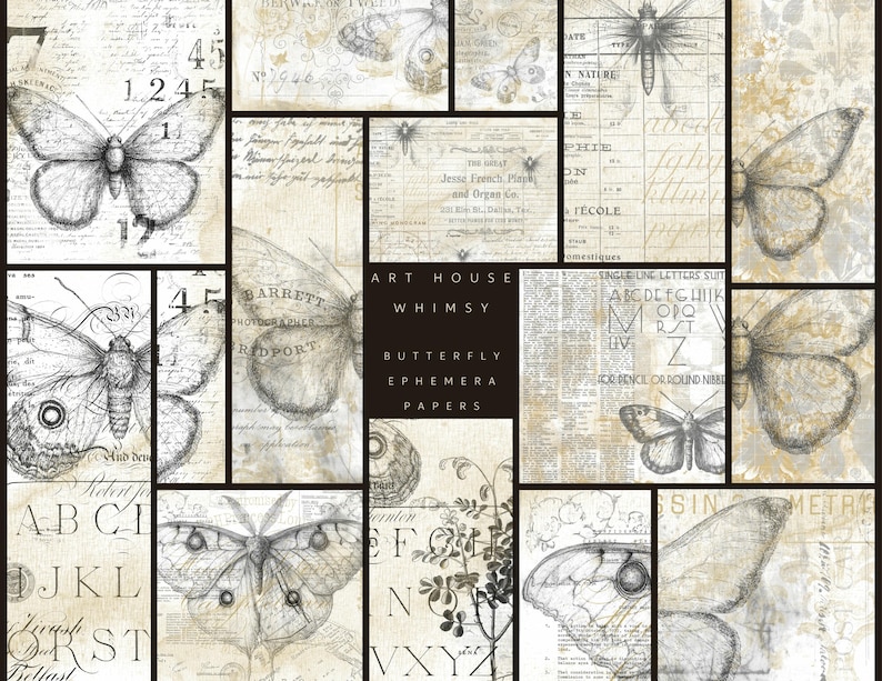 Vintage Butterfly Ephemera Paper: Elegant Collage Backgrounds (digital ...