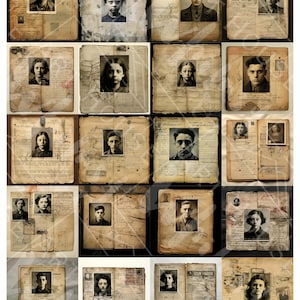 Vintage ID Card Collage Collection - 100 Images for Junk Journals, 5 ...