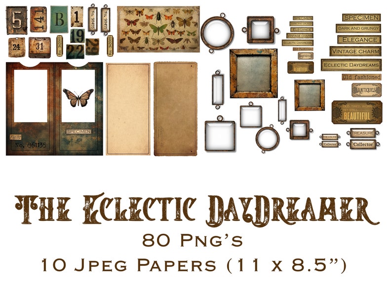 Dark Grunge Vintage Digital Scrapbooking Kit: Eclectic Ephemera ...