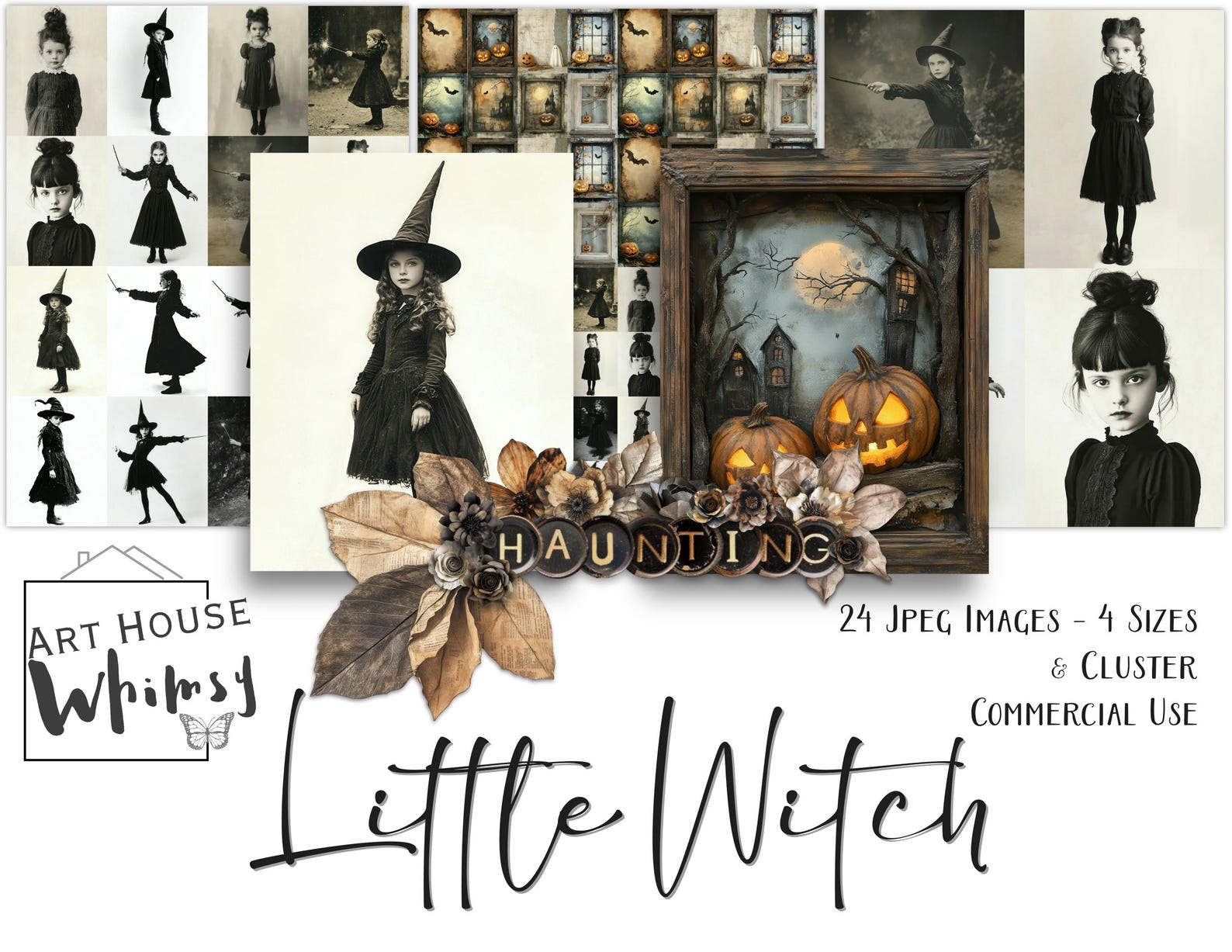 Vintage Little Witches Clipart: Halloween Junk Journal Images (digital ...