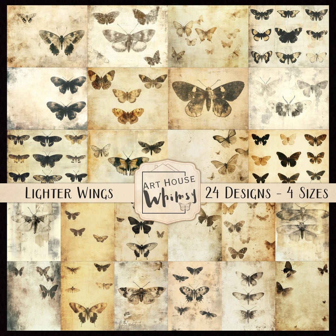 Lighter Wings - 24 Vintage Grunge Neutral Moth Butterfly Designs, 4 ...