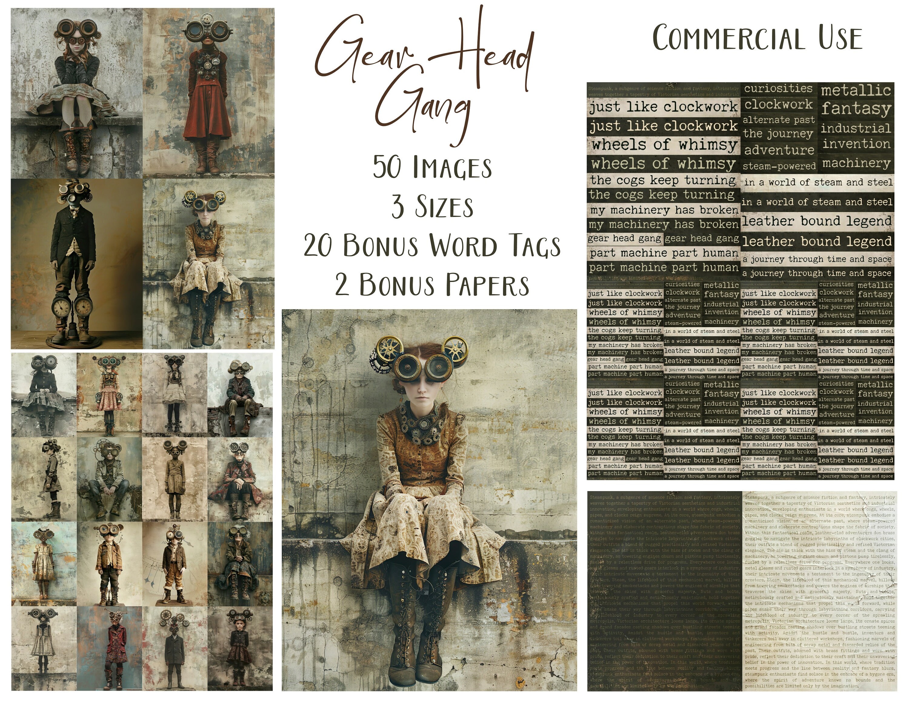 Gear Head Gang 1: Steampunk Character Jpeg Images, Grunge Art, Collage ...