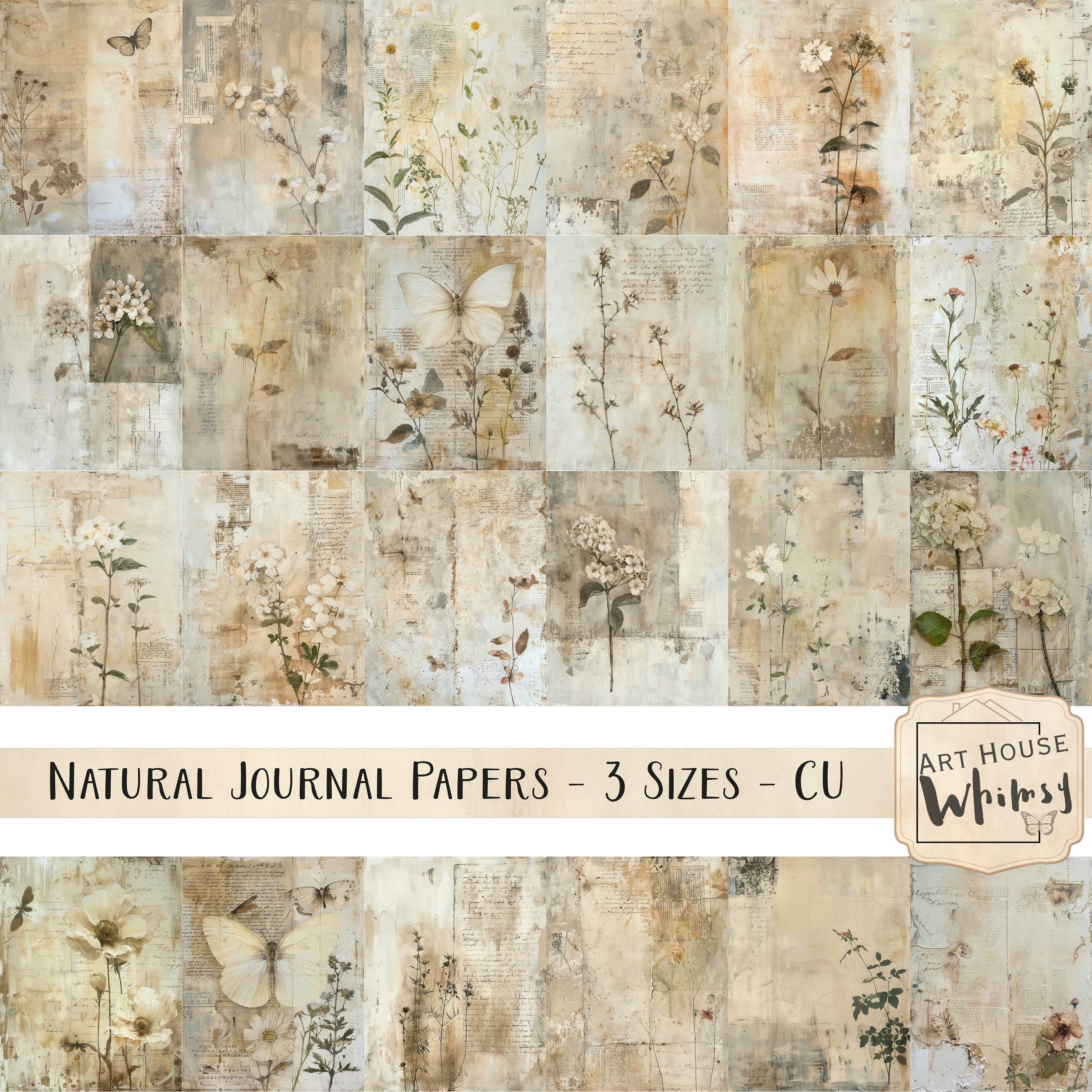 Neutral Nature Journal Papers: 24 Botanical Designs (CU, Digital ...