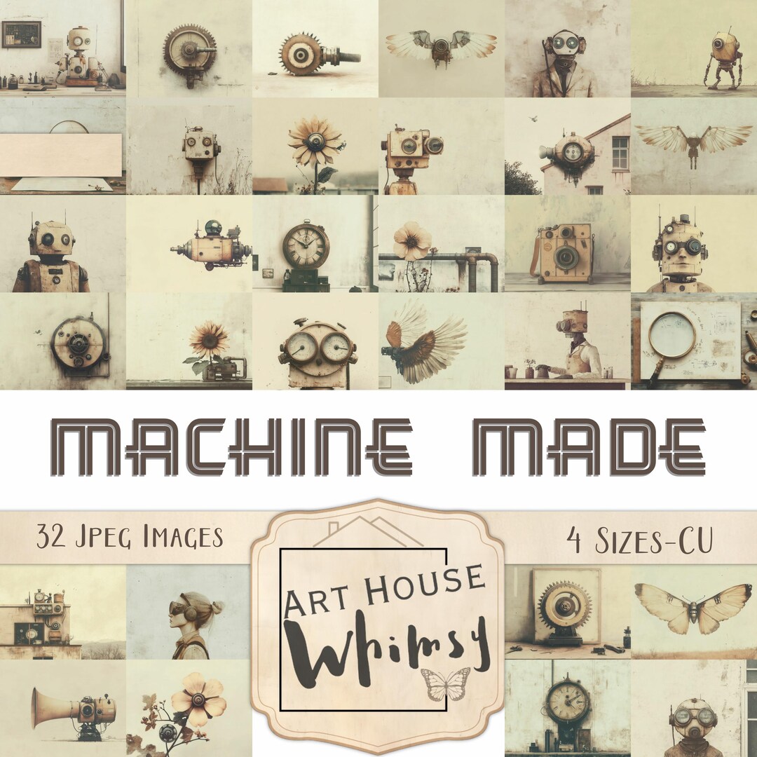 Machine Made: Sepia Steampunk Robot Collage, Vintage Junk Journal Art ...