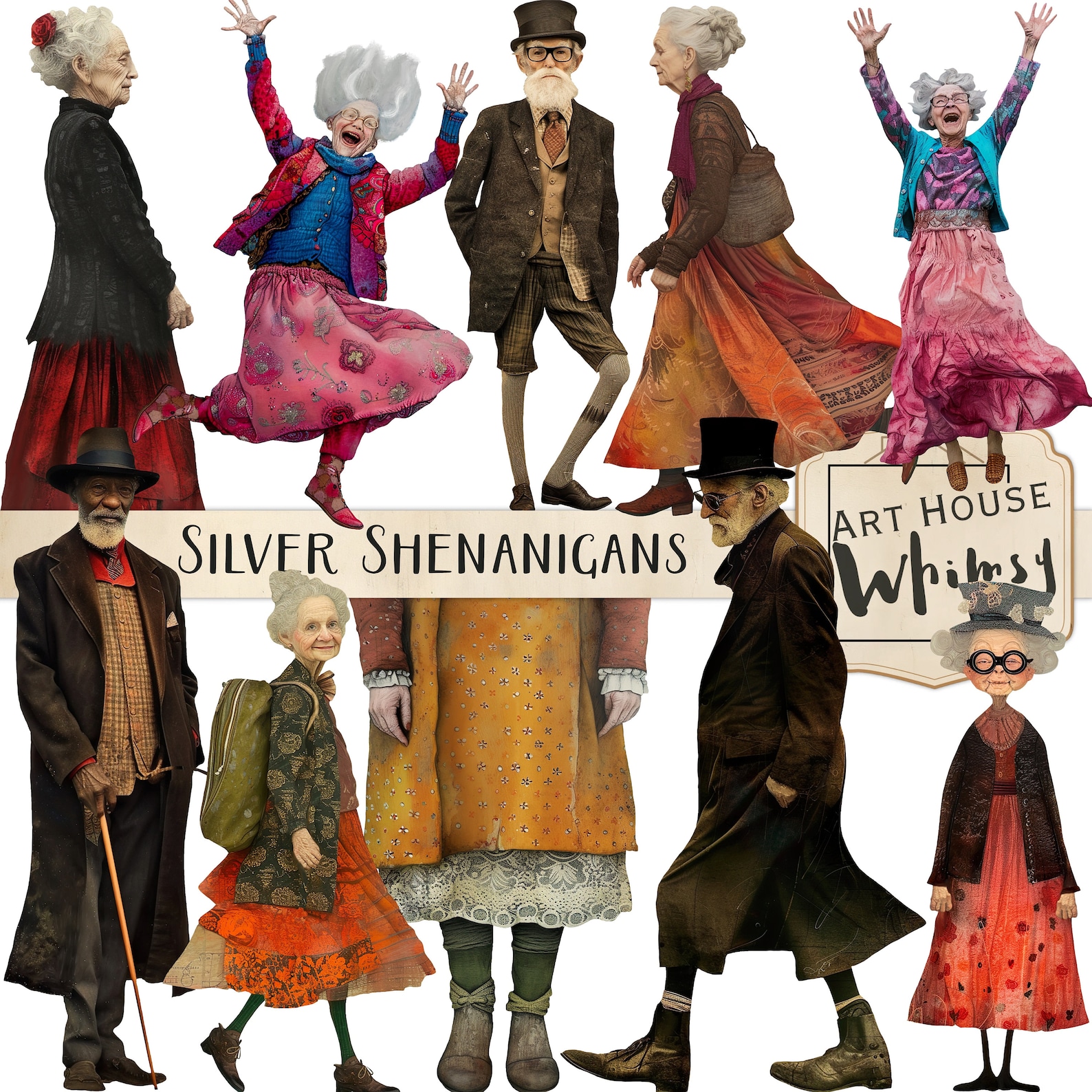 Silver Shenanigans: Whimsical Senior Clipart, Fun Oldies Graphics (10 ...