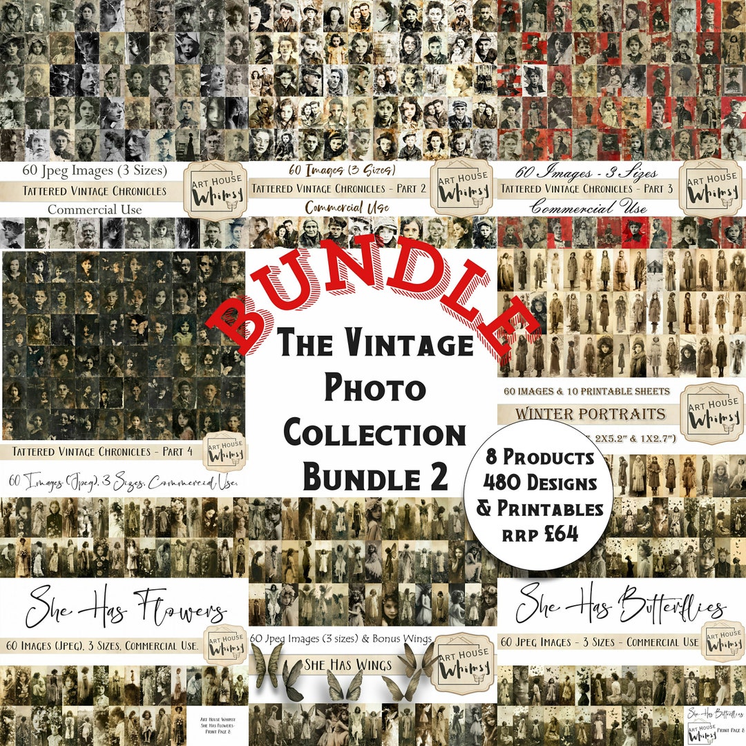 The Vintage Photo Collection Bundle 2 - 480 Designs & Printables, Junk ...