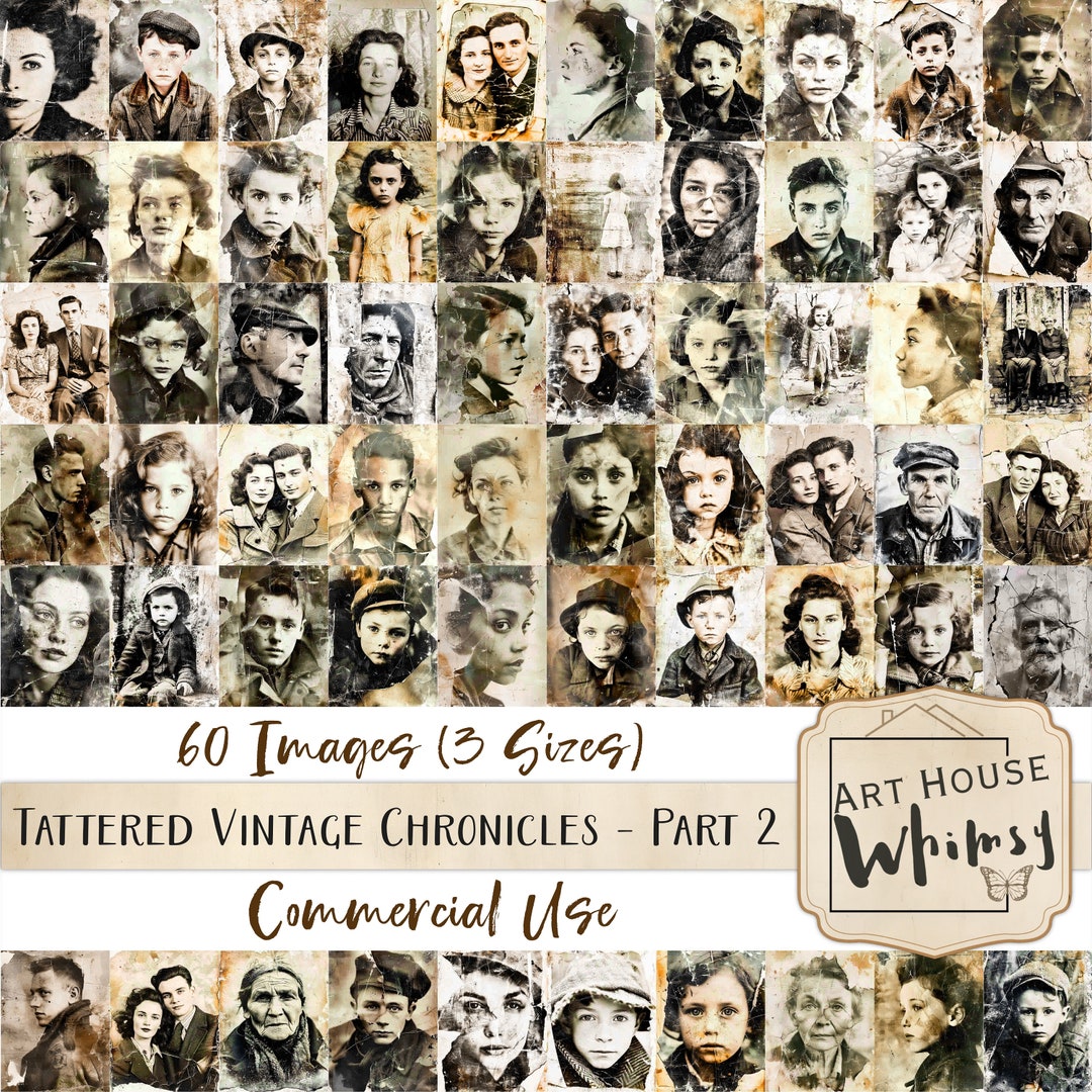 Distressed Vintage Photo Collection: 60 Tattered Images, Commercial Use ...