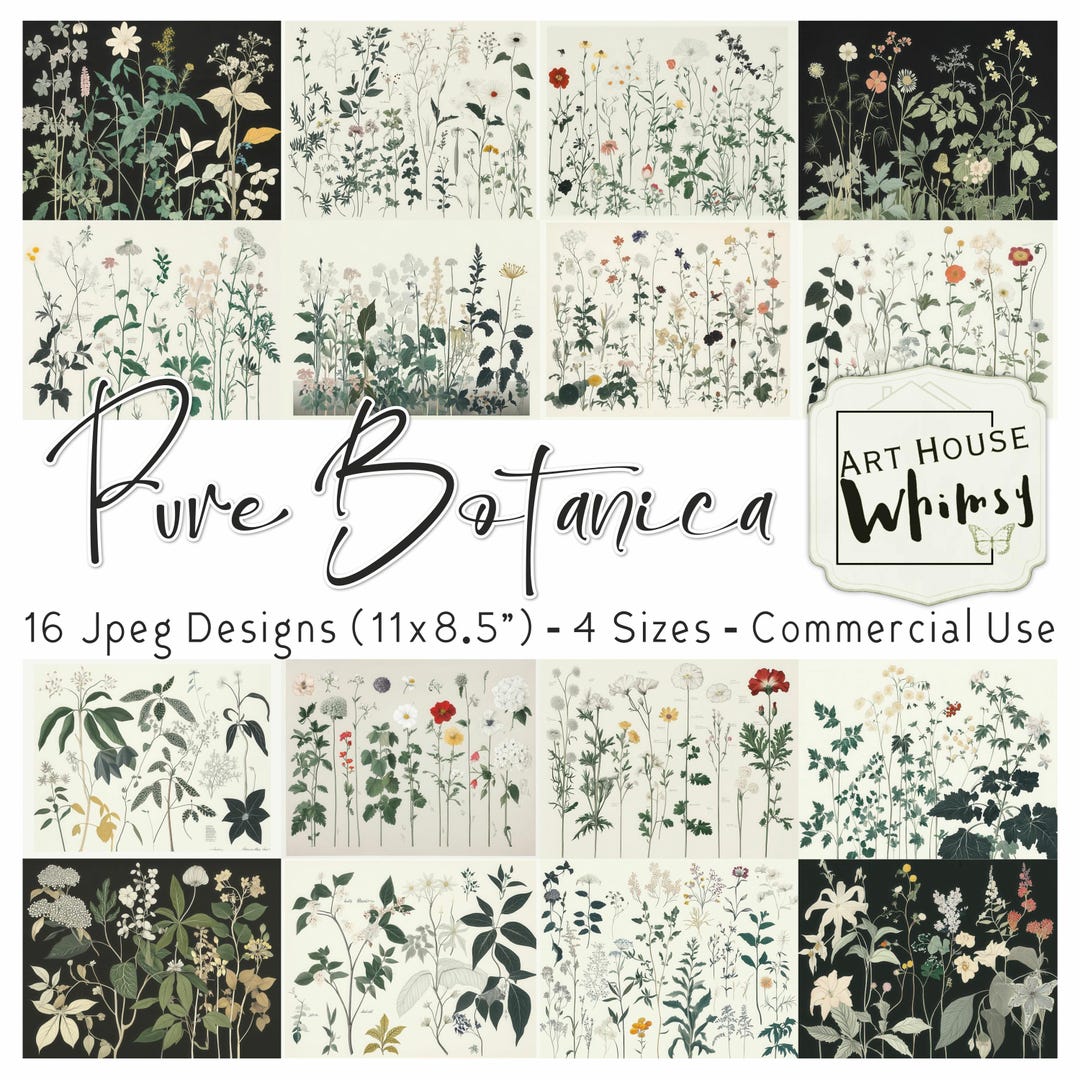 Pure Botanica: Botanical Paper Pack, Jpegs for Junk Journals (11x8.5 ...