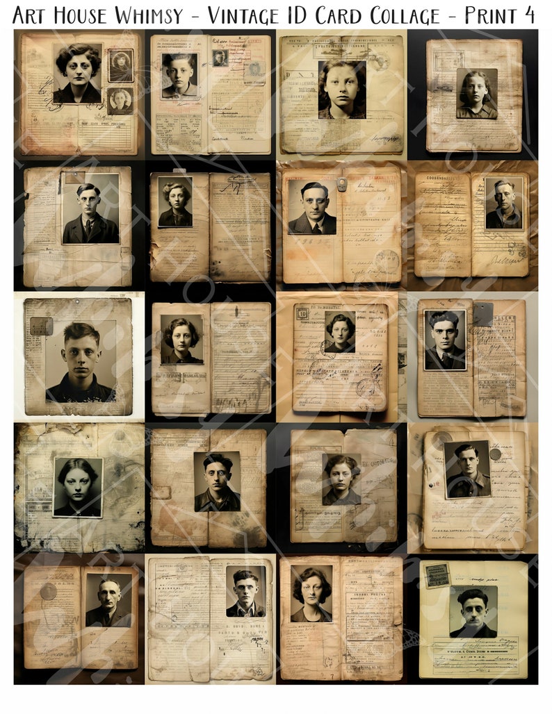 Vintage ID Card Collage Collection 100 Images for Junk - Etsy