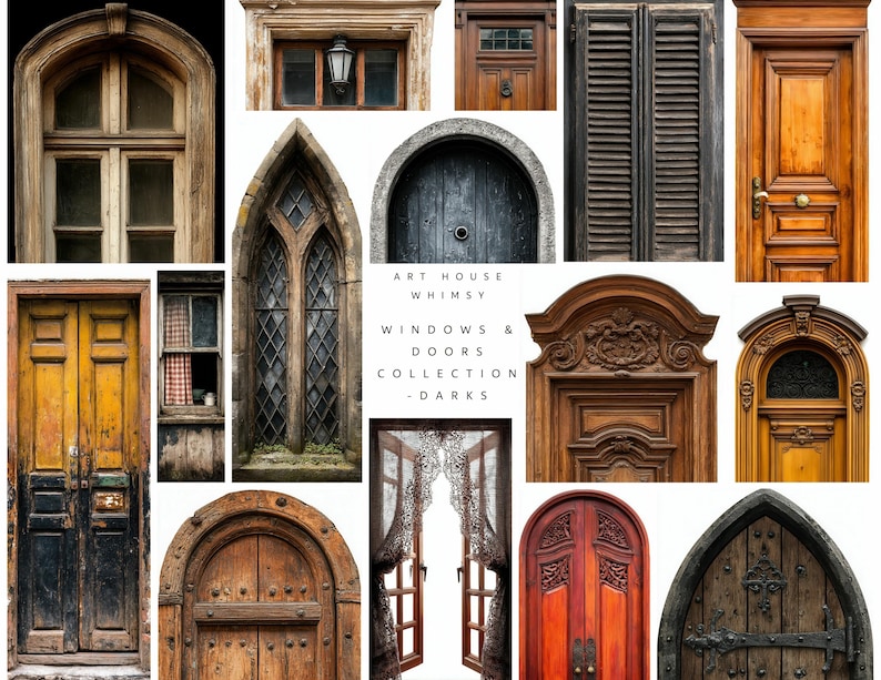 Vintage Windows & Doors Digital Collage Set: Dark Textures (digital ...