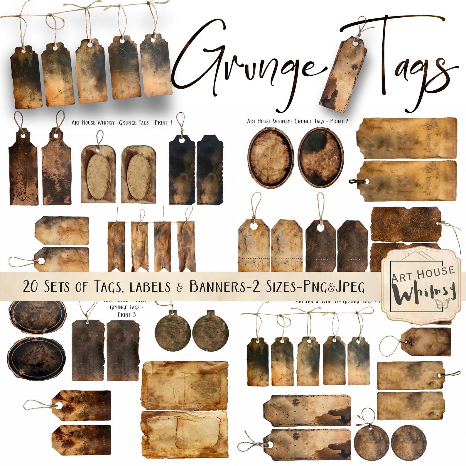 Grunge Tag Digital Art: 20 Label Banner Designs (PNG & JPEG) - Etsy