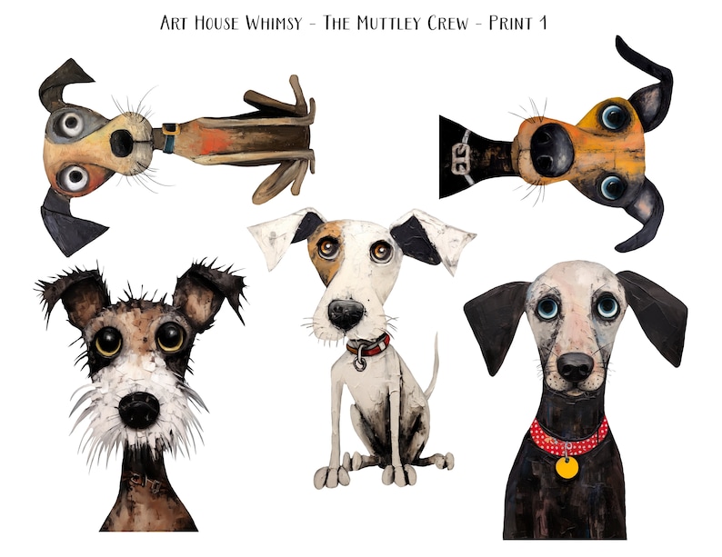 The Muttley Crew: Whimsical Dog Clipart, Mixed Media K9 Graphics ...
