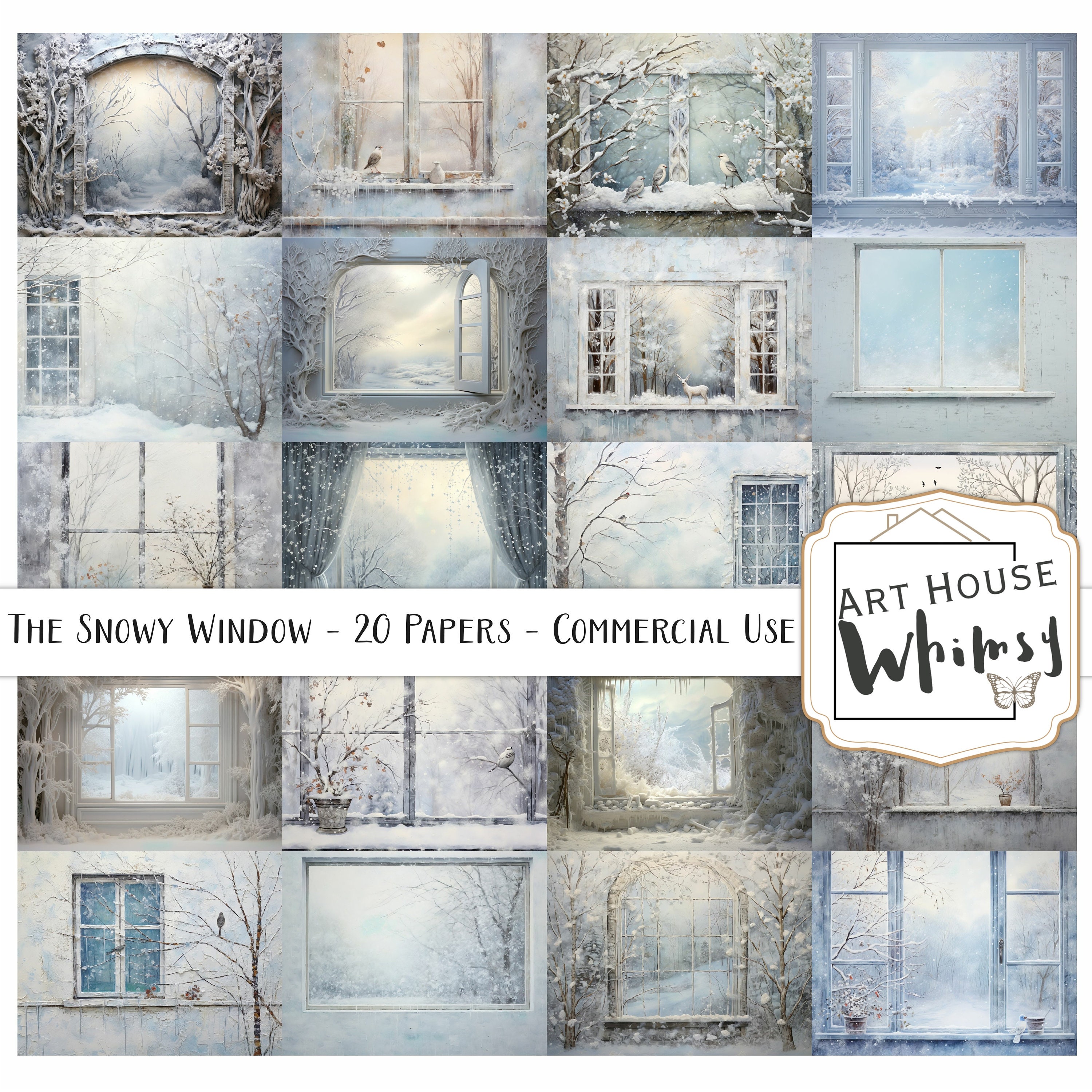 The Snowy Window Papers 20 Winter Textured Backgrounds, Commercial Use ...