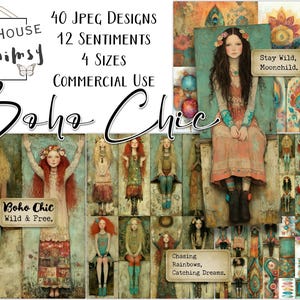 Boho Chic 1: Girls Digital Art, Papers & Sentiments (commercial Use) - Etsy