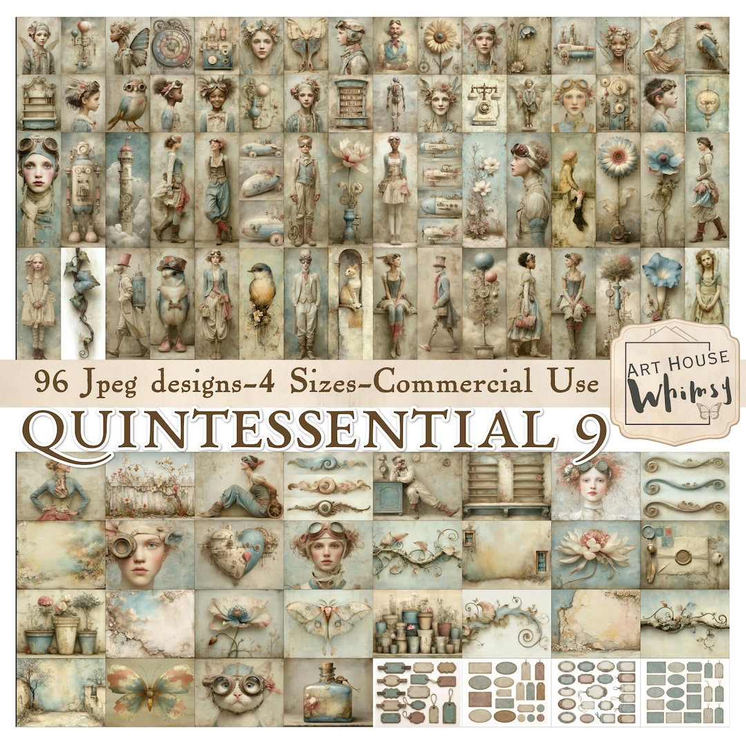 Quintessential 9-steampunk Junk Journal Kit: Vintage Spring Soft Cream ...