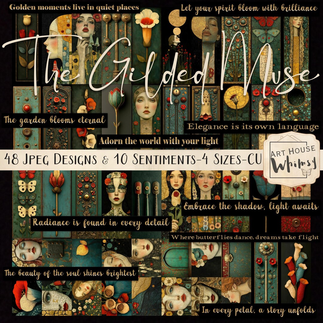 The Gilded Muse - Whimsical Art Nouveau, Jewel Tones, 48 Jpeg Designs ...