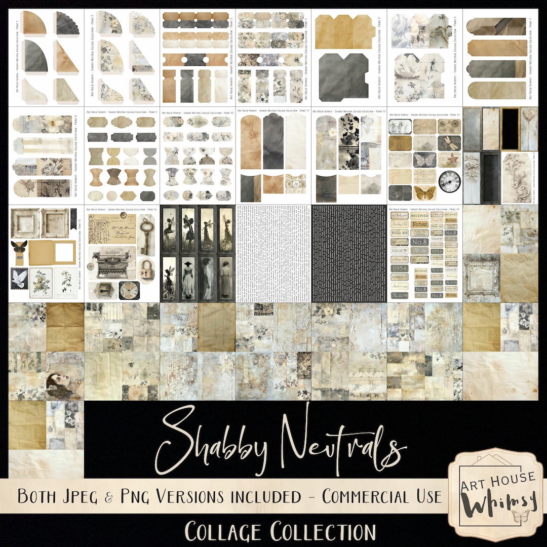 Shabby Neutrals: Vintage Shabby Chic Collage Kit, Neutral Junk Journal ...