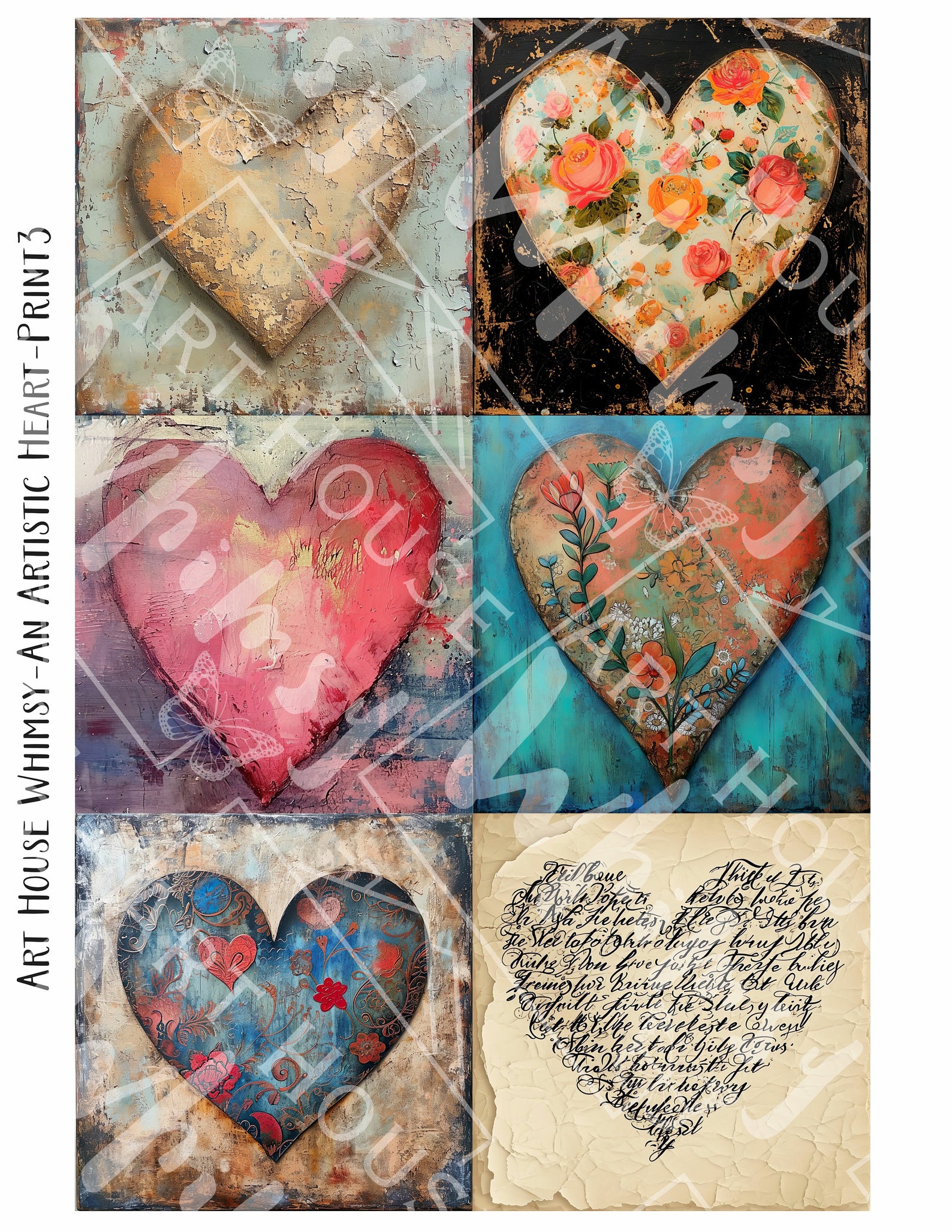 An Artistic Heart: Painterly Heart Graphics, Mixed Media Art, Junk ...