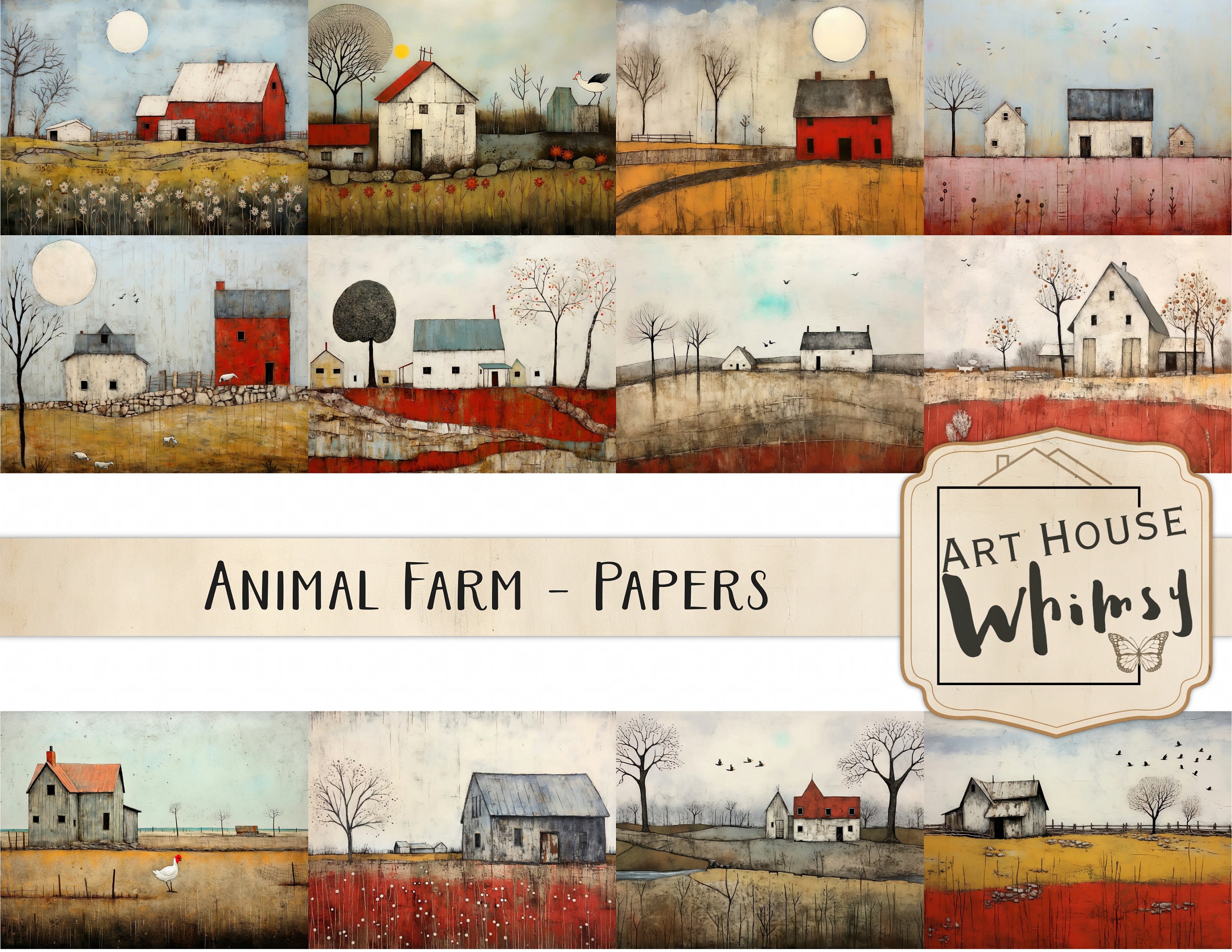 Whimsical Animal Farm Clipart: Pngs, Papers, Prints (digital Download) - Etsy