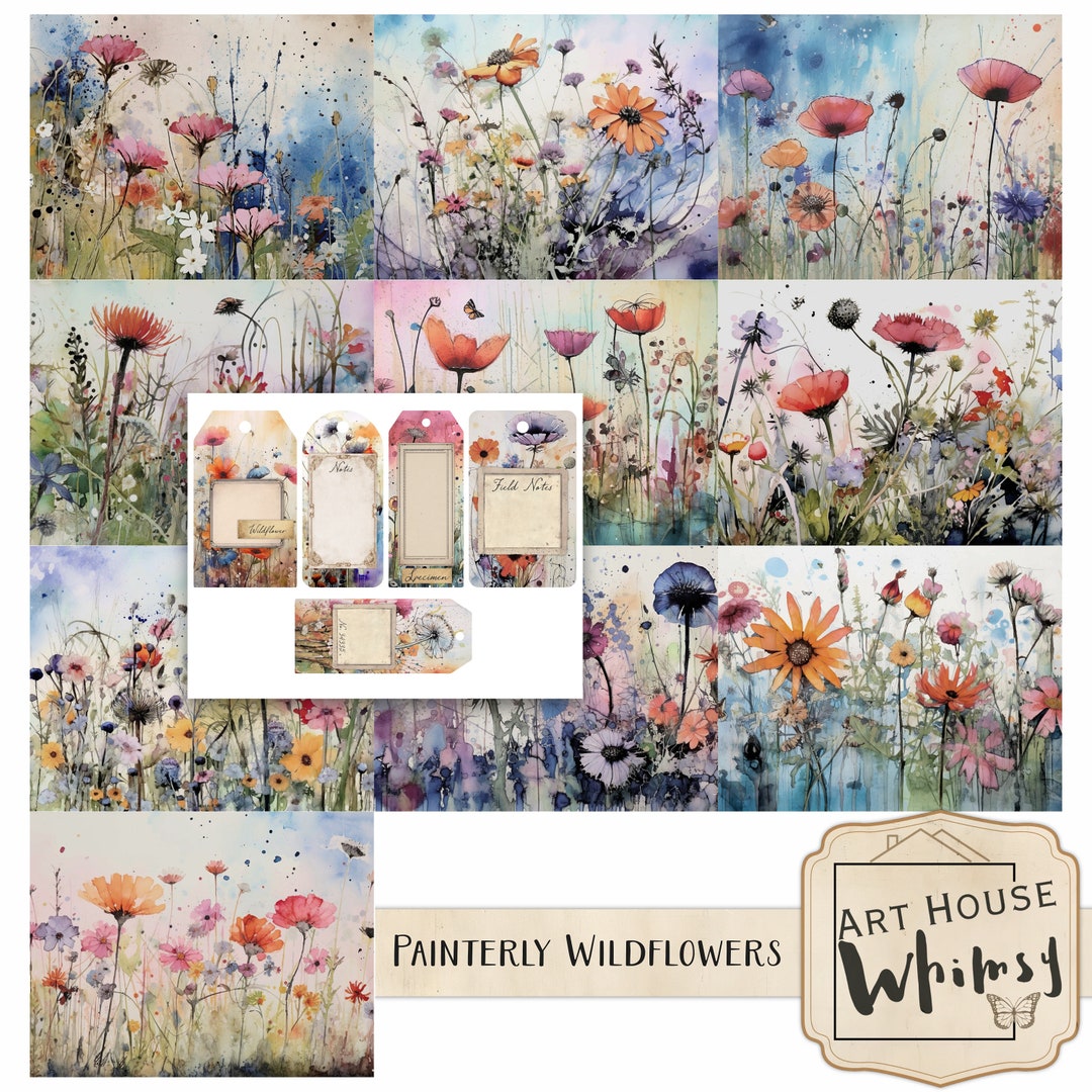 Painterly Wildflower Papers - 10 Printable Botanical Papers & Bonus ...