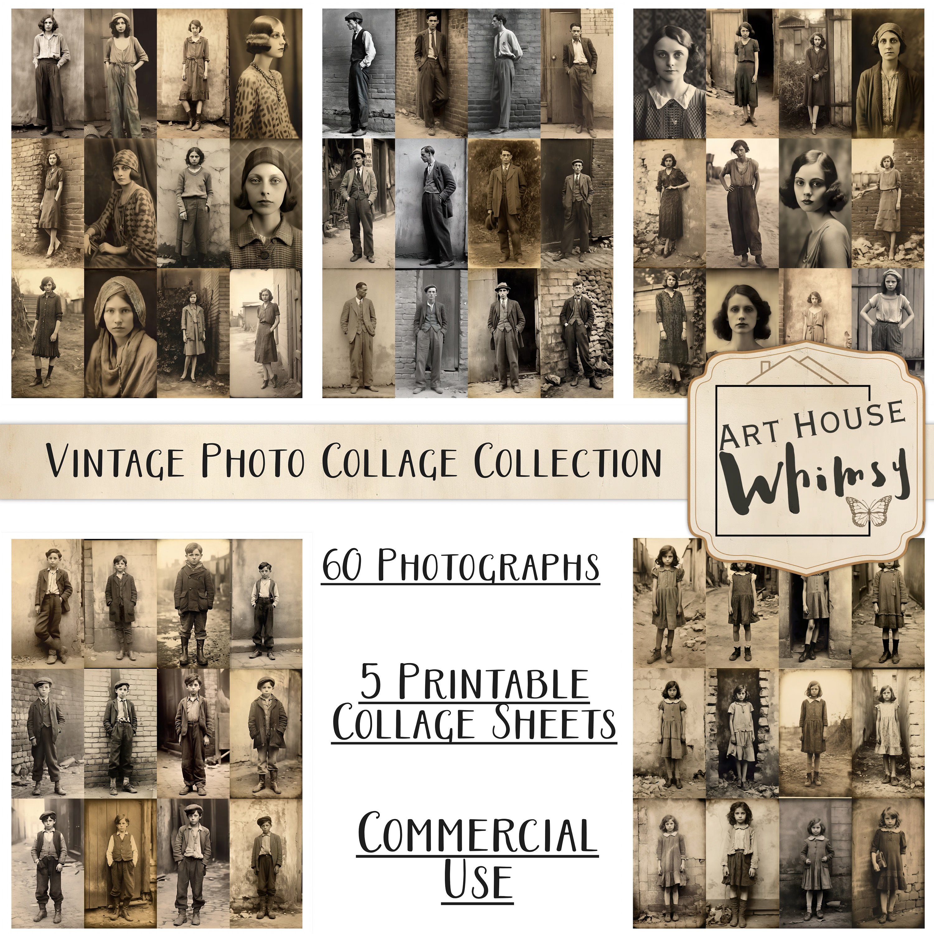 The Vintage Photo Collage Collection-part 1 60 Large Jpeg Images & 5 ...