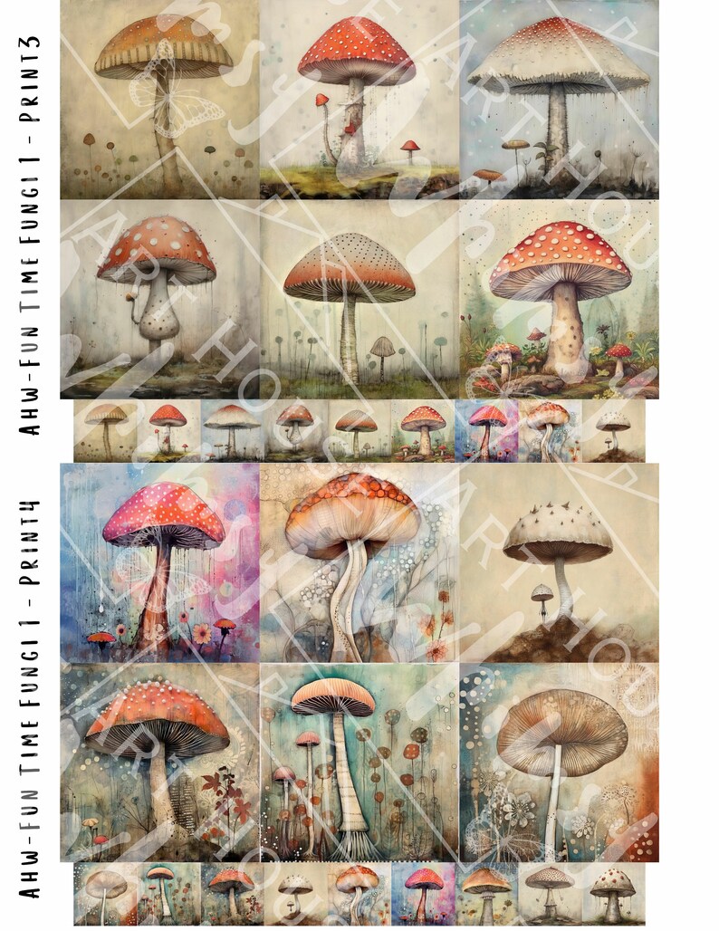 Fun Time Fungi 1: Whimsical Mushroom Collage Sheets, Printable Fungi ...