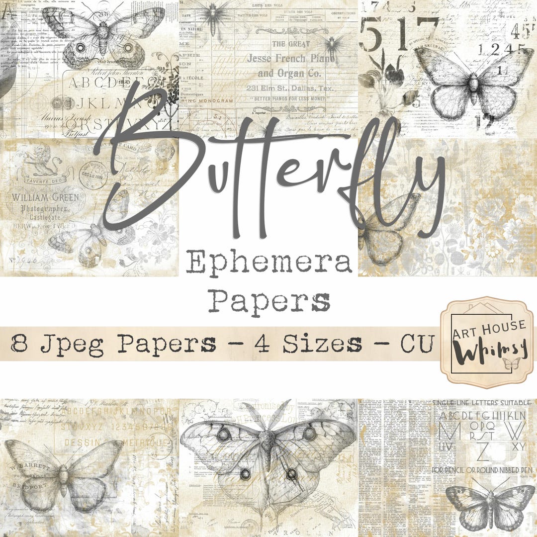 Vintage Butterfly Ephemera Paper: Elegant Collage Backgrounds (digital ...