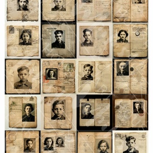 Vintage ID Card Collage Collection - 100 Images for Junk Journals, 5 ...