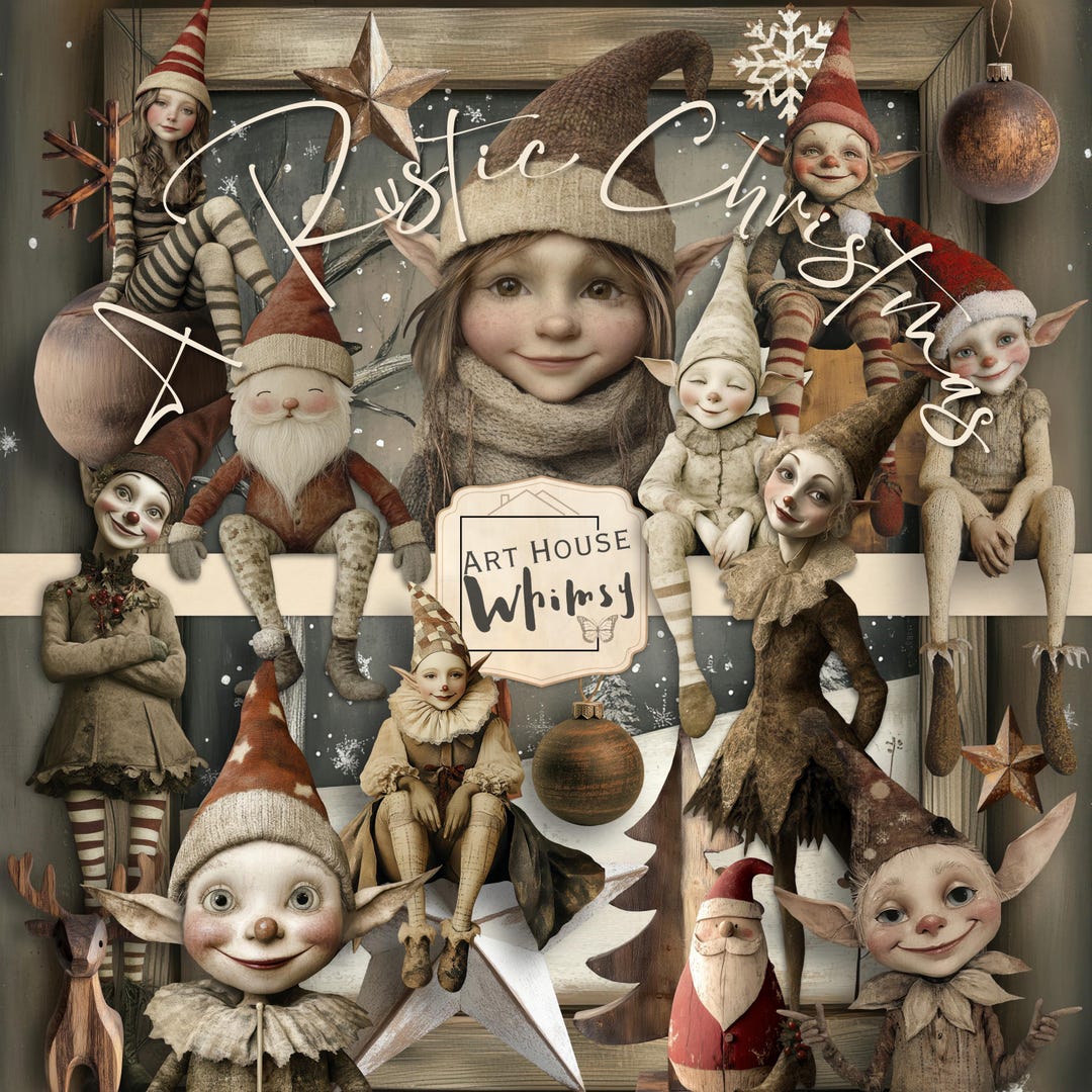 A Rustic Christmas: Elves Clipart Vintage Holiday Kit (digital Download ...