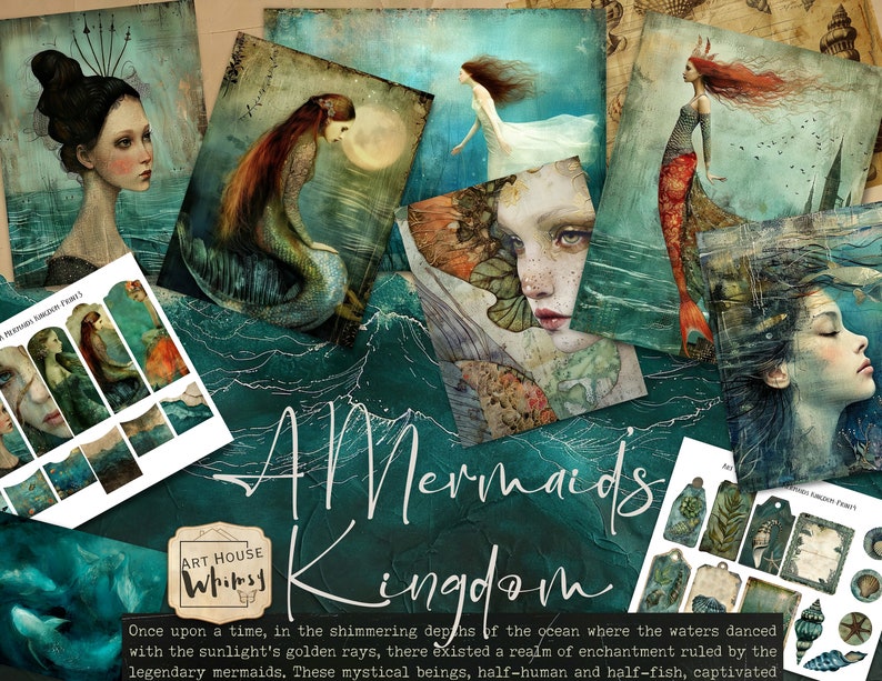 A Mermaids Kingdom: Mermaid Collage Papers. Ethereal Ocean Art, Junk ...