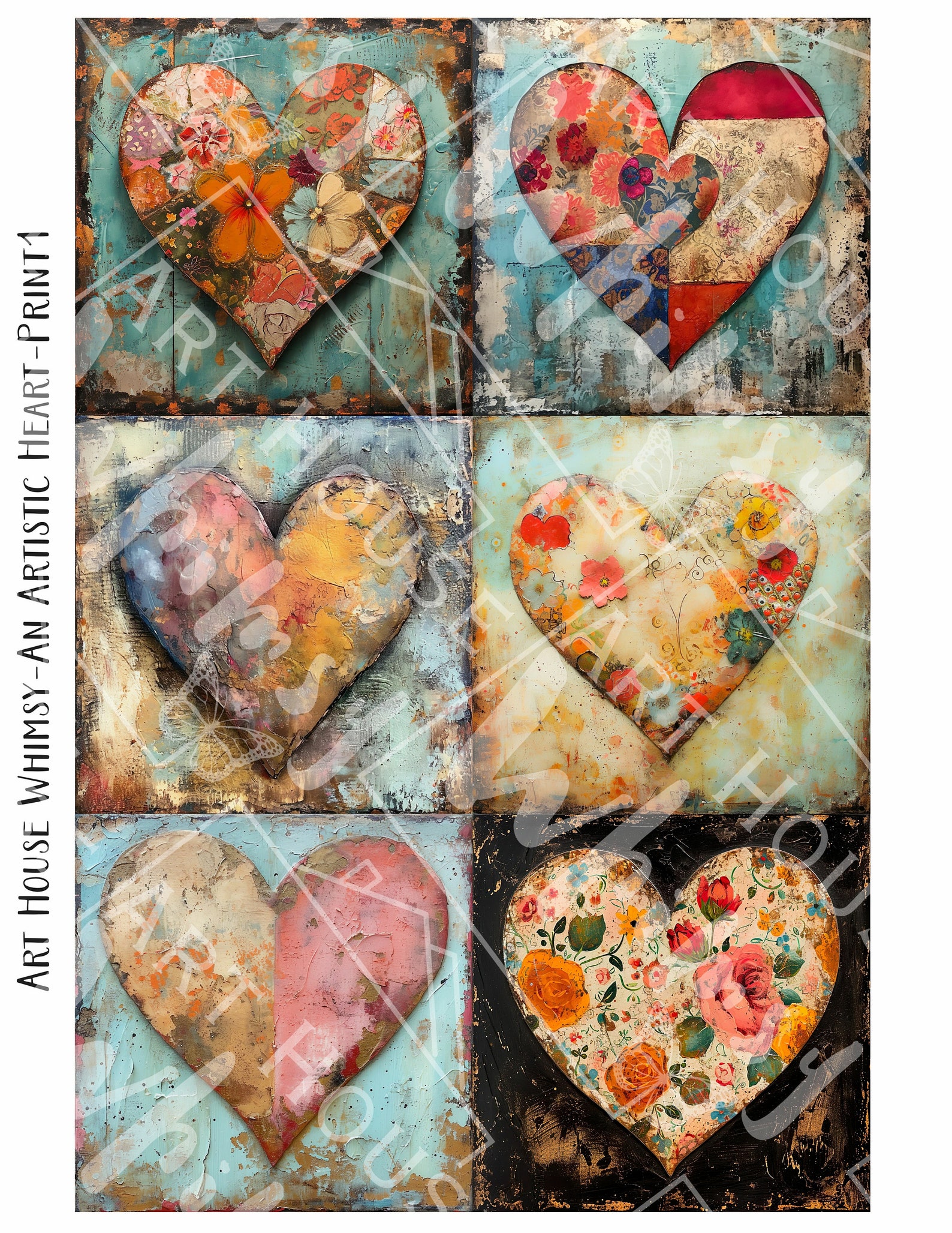 An Artistic Heart: Painterly Heart Graphics, Mixed Media Art, Junk ...